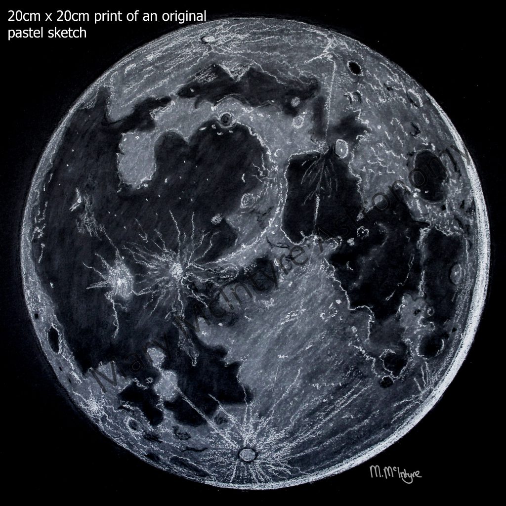 Crescent Moon with Earthshine Pastel Sketch Print – 20cm x 20cm – Mary ...